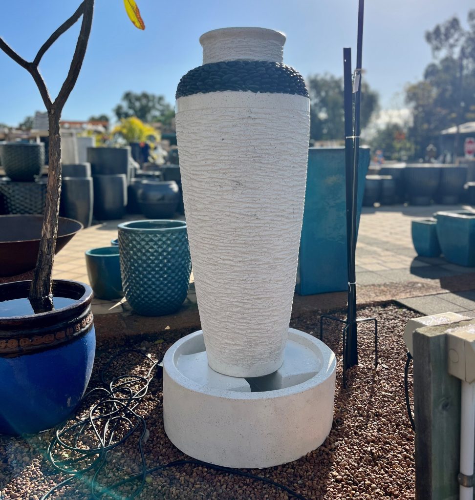 Black Urn Water Feature with White Pebble Insert | Down to Earth Garden ...